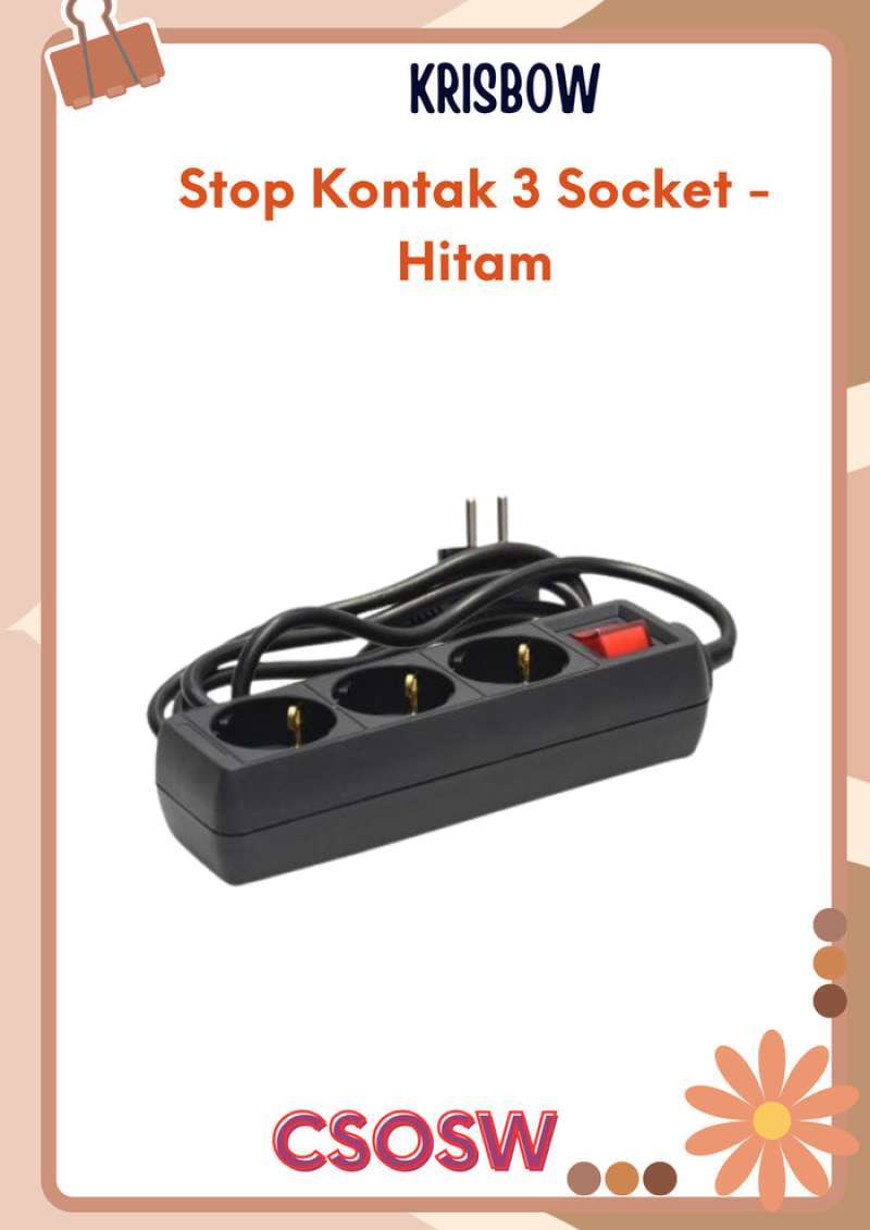 Promo Krisbow Stop Kontak 3 Socket Hitam Socket Listrik Colokan ...