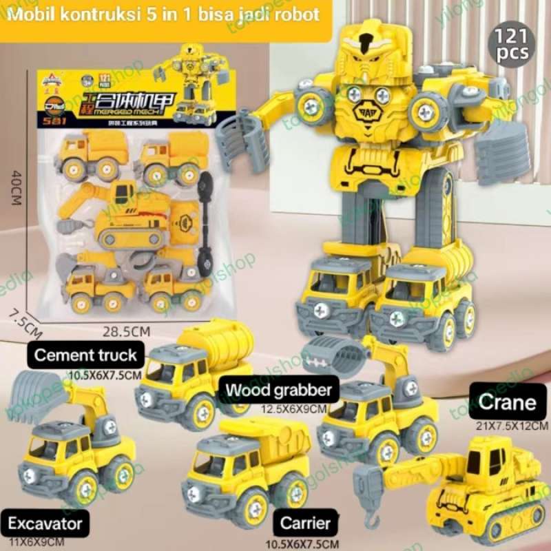 Promo Mainan 5in1 Mobil Kontruksi Truk Bisa Rakit Jadi Robot ...