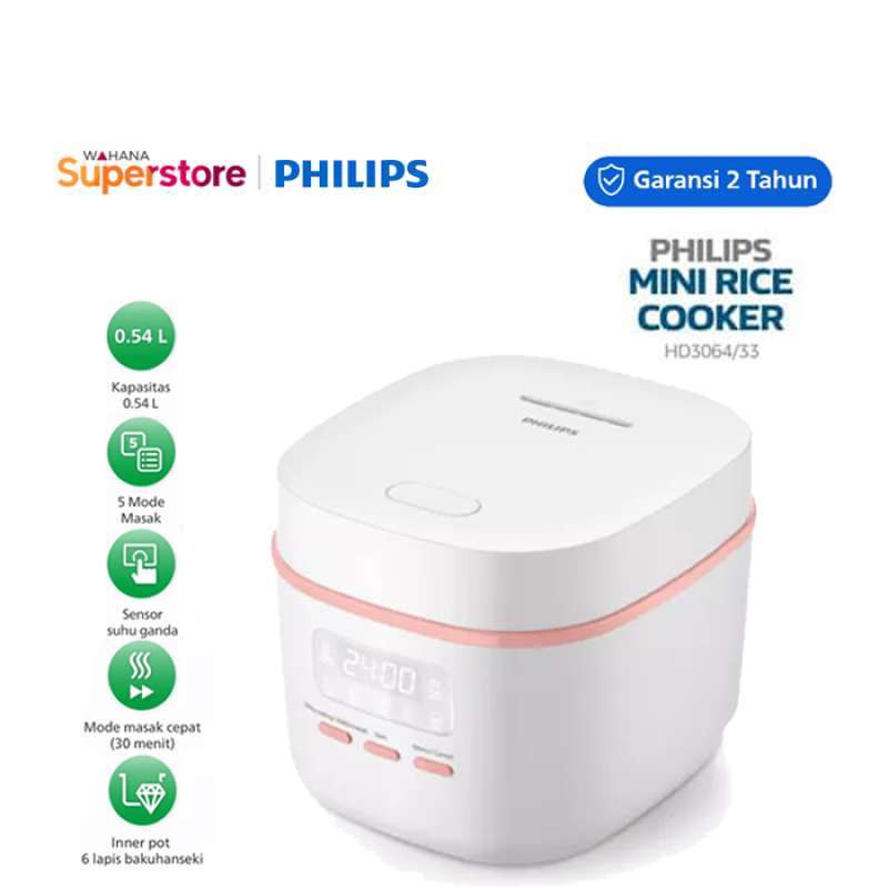 Promo Philips Mini Rice Cooker Seri 3000 0.54 L - Hd3064/33 Basic Putih ...
