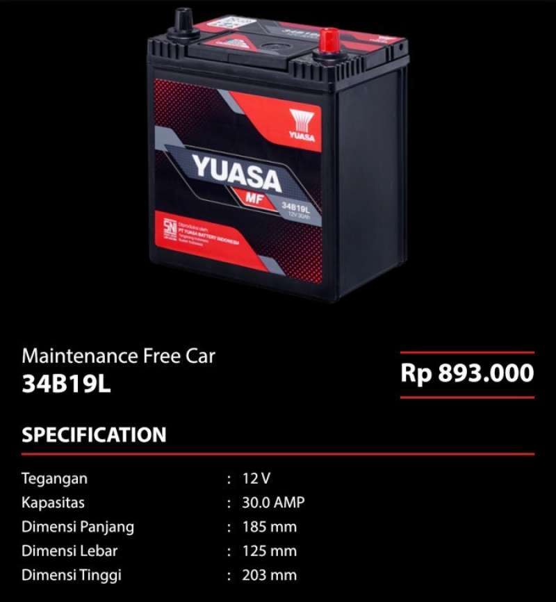 Promo Aki Mobil Yuasa 34b19l 12v 30ah Accu Kering Mf Gojek Grab Diskon 6% Di Seller Toplets Shop ...