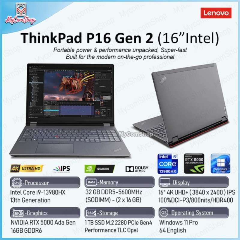 Jual Lenovo Thinkpad P16 Gen 2 I9-13980hx 32gb Ram 1tb Ssd Rtx 5000 ...