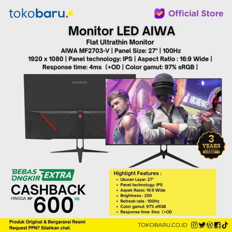 Promo Monitor Led Aiwa Mf2703-v 27 Ips 1080p Fhd 100hz Vga Hdmi Flat ...