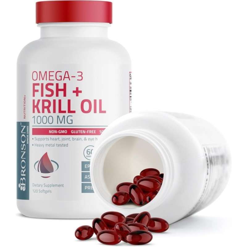Promo Bronson Omega-3 Fish + Krill Oil 1000 Mg Epa Dha-120 Softgels Non ...