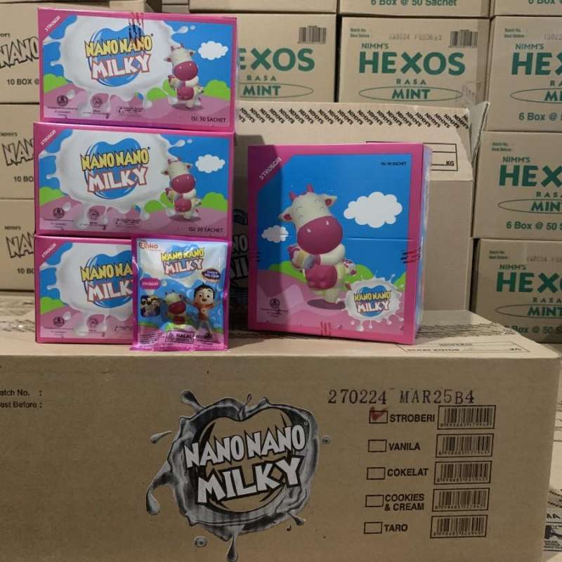 Jual Permen Susu Nano Nano Milky Stroberry Kemasan 1 Box Isi 30 Bungkus ...