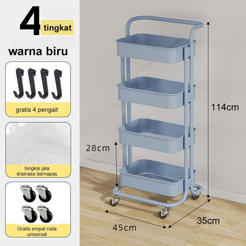 Promo Rak Troli Susun Serbaguna Dengan Roda Dan P - 4 Susun Biru Diskon ...