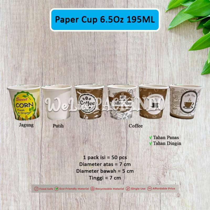 Jual Paper Cup 6.5 Oz Motif Putih, Coffee & Sweet Corn / Gelas Kertas ...