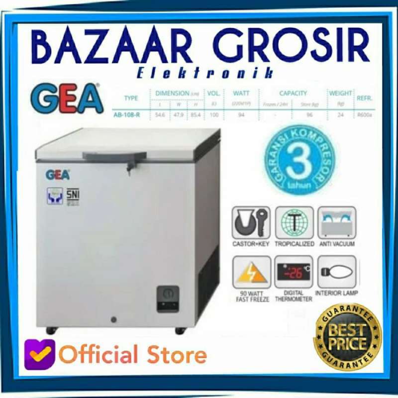 Promo Gea Chest Freezer Box 100 Liter Ab 108 R Ab108r Ab-108r Lemari ...