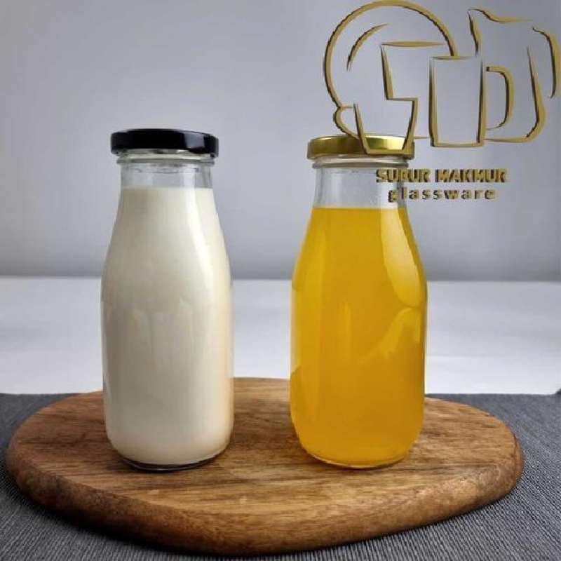 Jual Botol Susu Minuman Jus Teh Kopi Bumbu Kaca Beling Tutup Emas 300ml ...