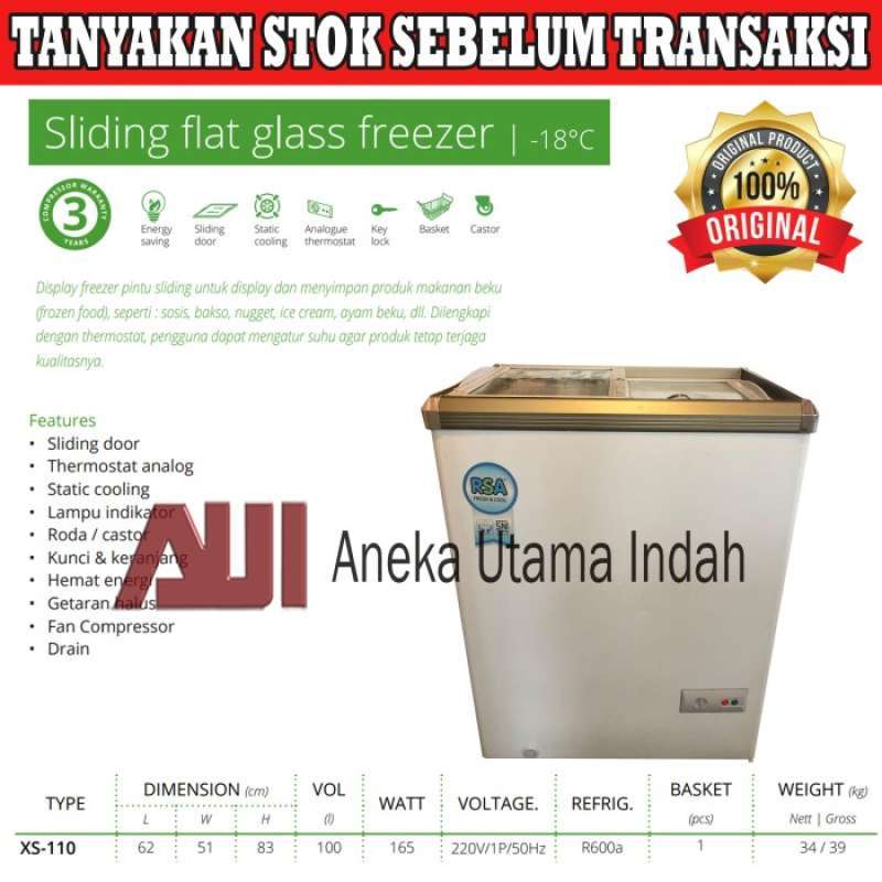 Promo Xs-110 Sliding Flat Glass Freezer / Freezer Kaca Datar ...
