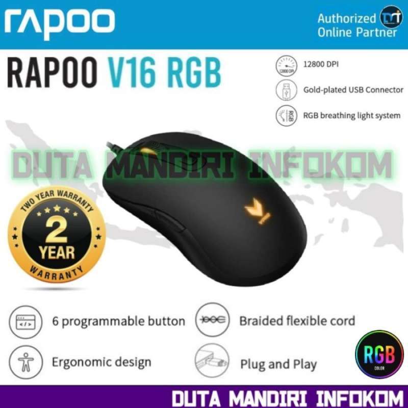 Promo 100% Produk Ori Rapoo V16rgb - Rgb Ergonomic Ambidextrous Gaming ...