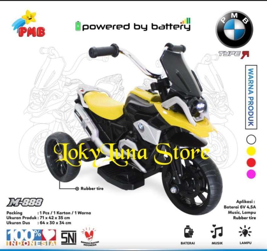 Promo Motor Aki Mainan Anak M-888 Bmw Type R Pmb - Kuning Diskon 50% Di ...