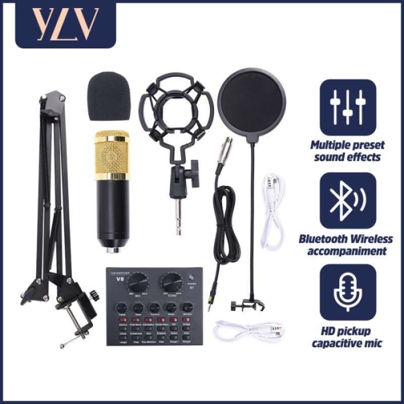 Jual Recording Set Microphone Condenser Audio Soundcard V8 Live ...
