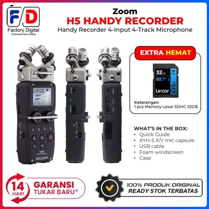 Promo Zoom H5 Handy Recorder 4-input 4-track Microphone System - Paket ...