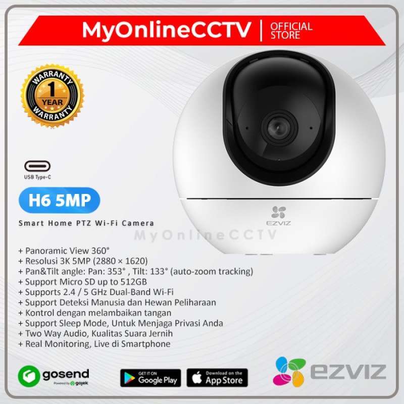 Jual Ezviz H6 5mp 3k Smart Wifi Ip Camera Cctv Ptz Auto Tracking - Bundle 32gb Di Seller Noelle ...