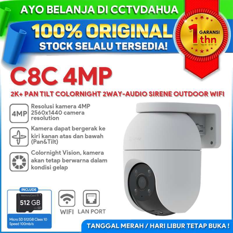 Jual Ezviz C8c 4mp 2k+ Pan Tilt Colornight 2way-audio Sirene Outdoor Wifi - 128gb Di Seller ...