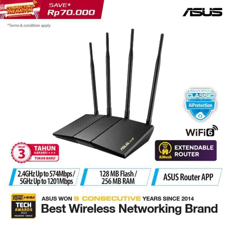 Promo Asus Rt-ax1800 Dual Band Ax1800 High Power Wifi 6 Router With ...