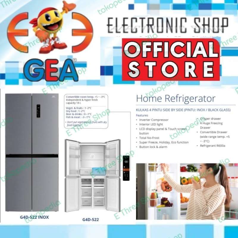 Promo Gea G4d 522 Inox Kulkas Sbs Inverter 4 Pintu 522l - G4d522 Diskon ...