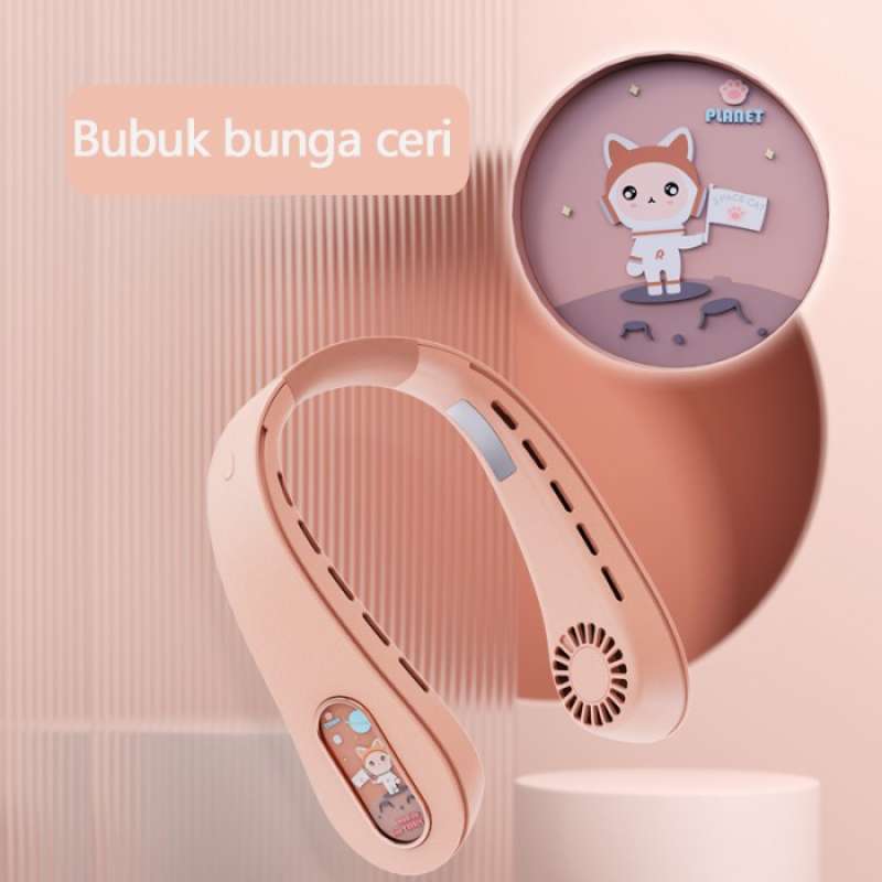 Jual Goojodoq 3000 Mah Hanging Neck Fan Toon Design - Merah Muda Di ...