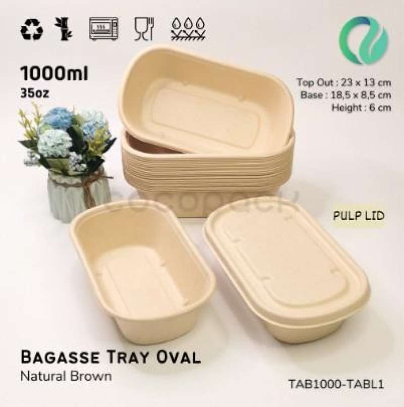 Jual Bagasse Oval 1000ml Sekat 2 Dan Tanpa Sekat Tutup Pulp 10 Pcs - Tanpa Sekat Di Seller Ayato ...