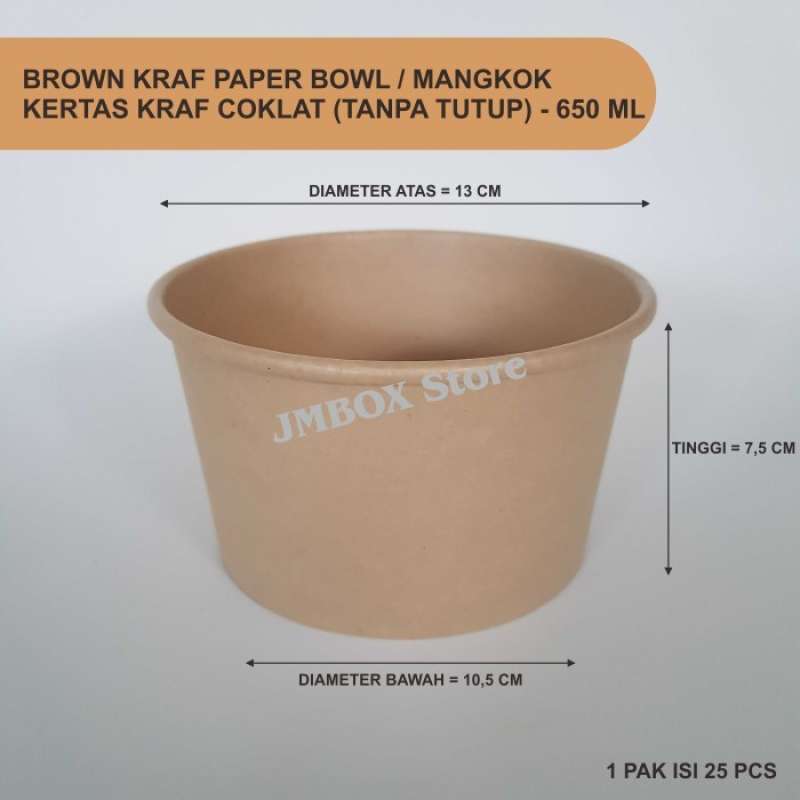 Jual Brown Kraft Paper Bowl / Mangkok Kertas Coklat 650 Ml (tanpa Tutup) Di Seller Shin Store ...