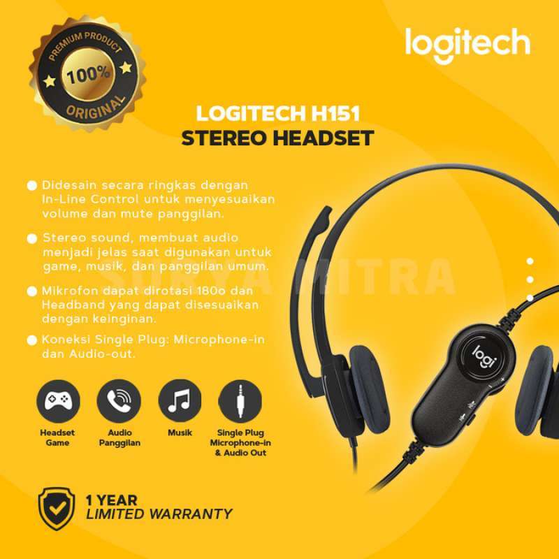 Promo Logitech H151 / H 151 Stereo Headset Diskon 23% Di Seller Indah ...