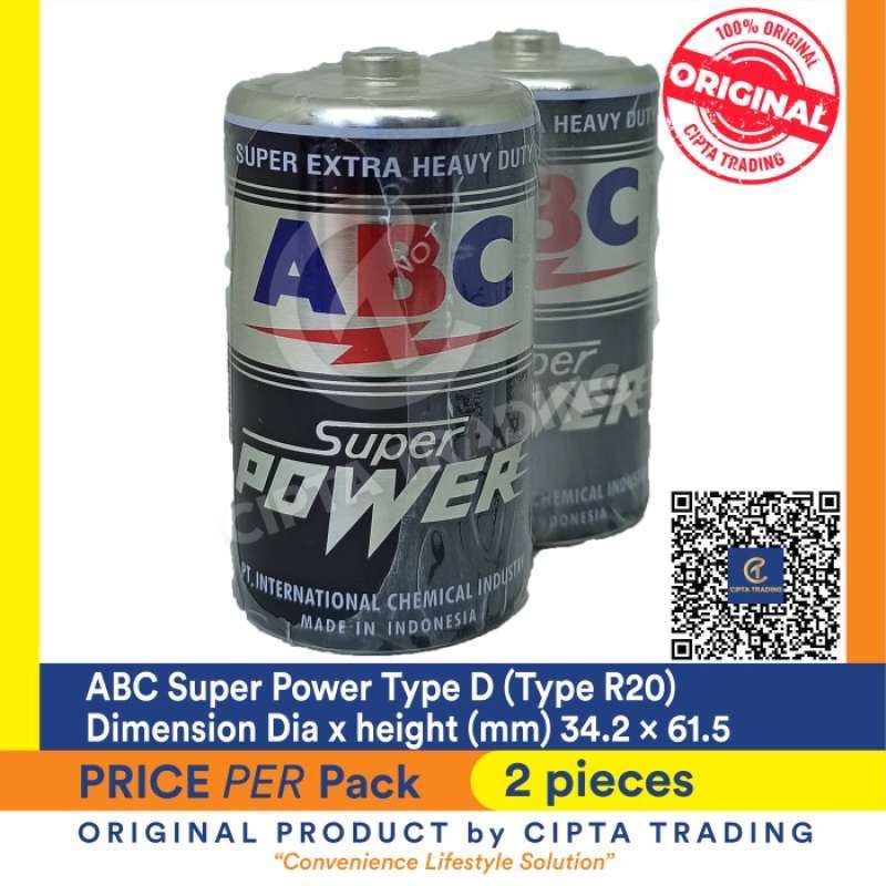 Promo 100% Produk Ori Battery - Abc Super Power - Type D (1 Set = 2 ...