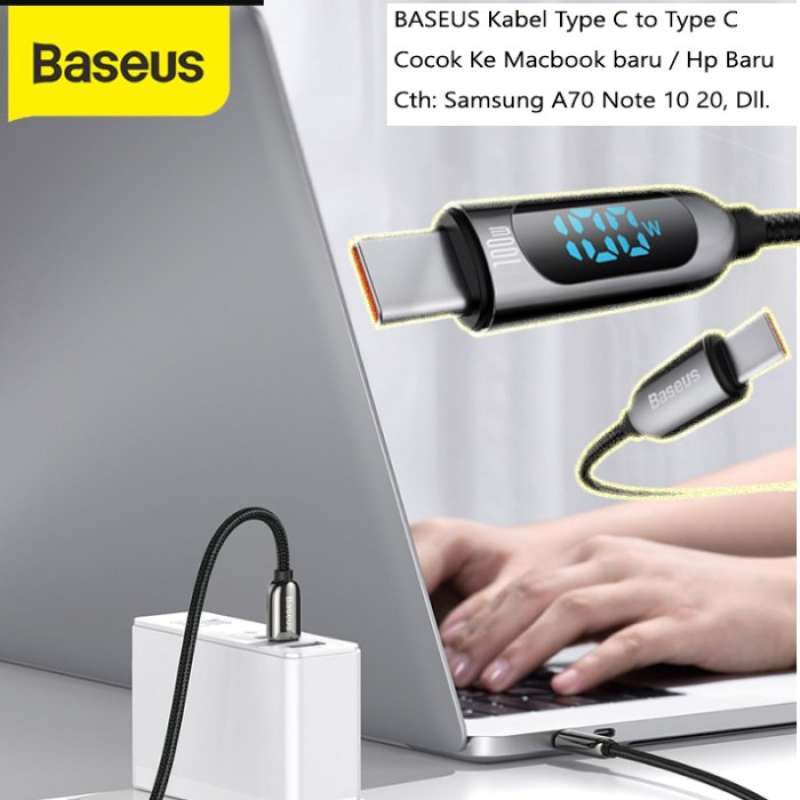 Promo Baseus Kabel Charger Type C Type-c 100w Pd Fast Charging Led ...