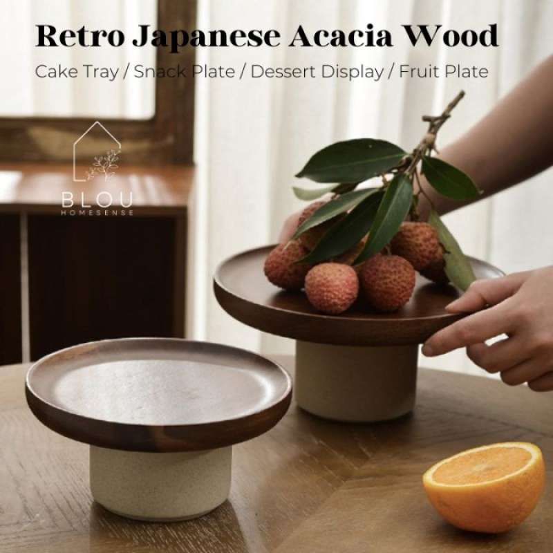 Promo Retro Japanese Acacia Wood Cake Fruit Tray Display Stand Kue Buah ...