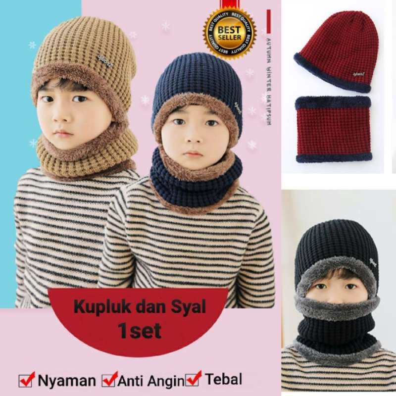 Promo Gst Topi Kupluk Dan Syal Anak Musim Dingin 1 Set 01 - Coklat Muda Diskon 32% Di Seller ...