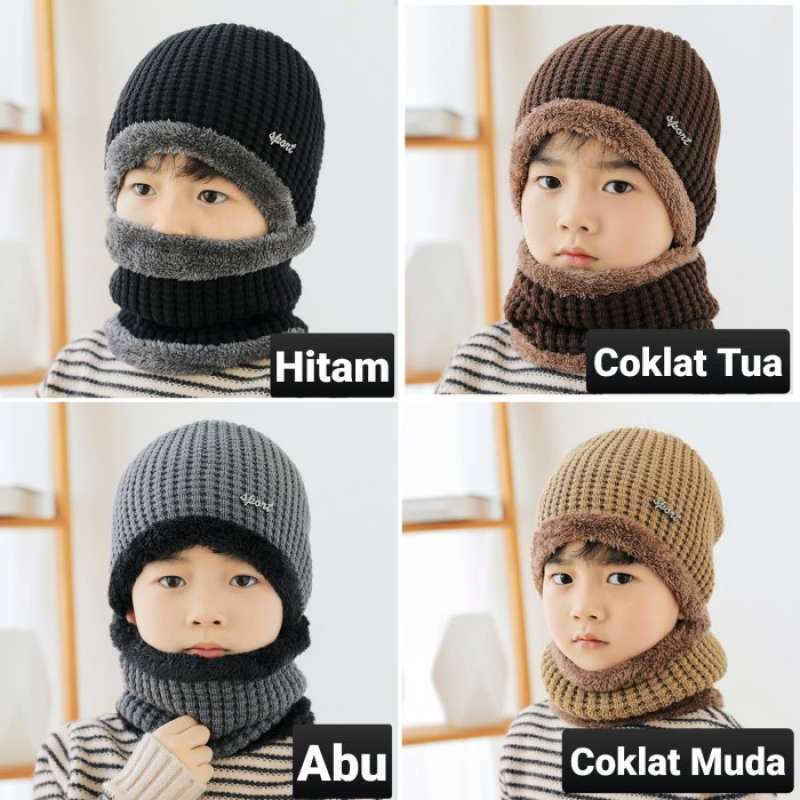 Promo Gst Topi Kupluk Dan Syal Anak Musim Dingin 1 Set 01 - Coklat Muda ...