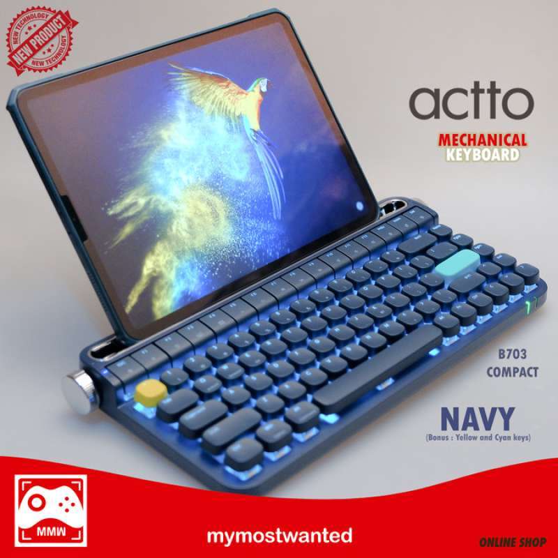 Jual Keyboard Mechanical Premium Actto Backlit Typewriter Switch Navy ...