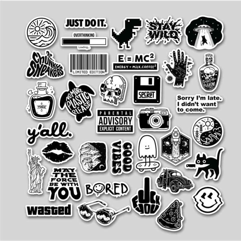 Jual Sticker Black And White / Sticker Pack Helm Laptop Vinyl/ Stiker ...