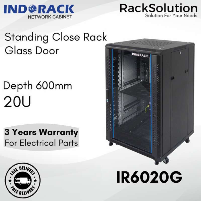 Jual Ir6020g Indorack Close Rack Server Rak Depth 600mm 20u Glass Door ...