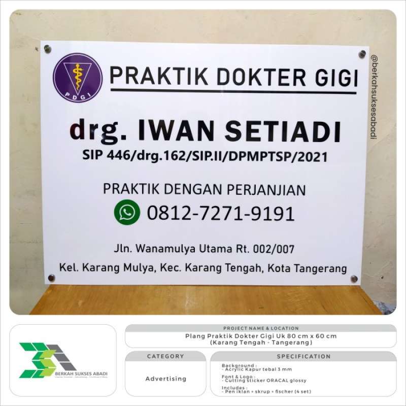 Jual Papan Nama Praktik Dokter Gigi 80x60cm Plang Praktek Dokter Gigi ...