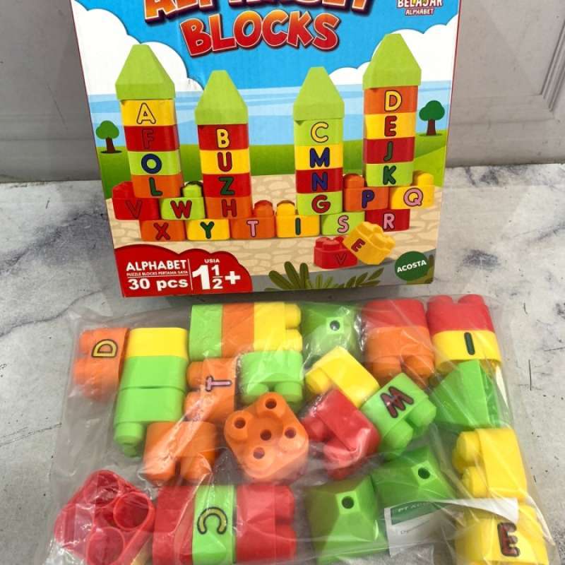 Jual Mainan Edukasi Balok Kayu Susun Huruf Angka / Wooden Block Puzzle ...