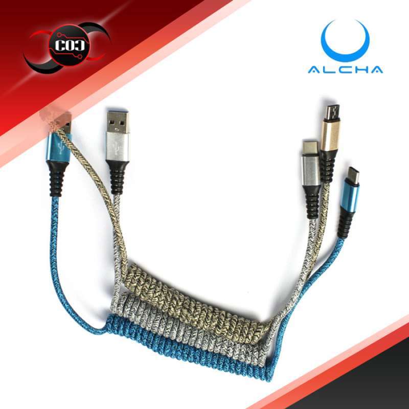 Promo 100% Produk Ori Alcha Retro Cable Usb Type C Coiled Mechanical ...