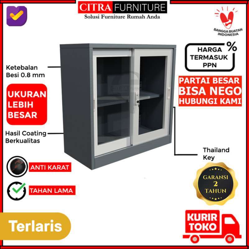 Jual Lemari Arsip Besi 2 Pintu Sliding Kaca Pendek|lemari Sleding Kantor - Tanpa Rakit Di Seller ...