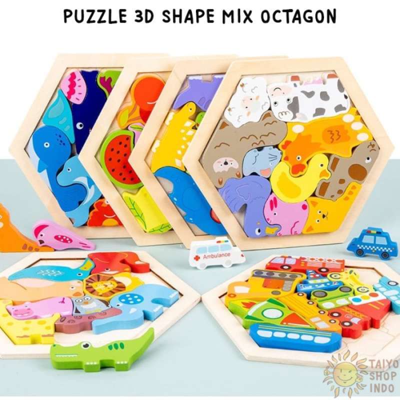 Promo Mainan Anak Puzzle Kayu 3d Shape Mix Jigsaw Bentuk Animal Dino ...