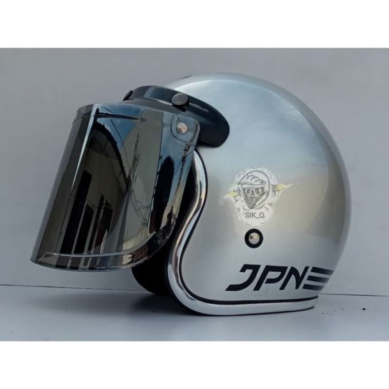 Jual Helm Bogo Retro Jpn Original List Chrome Silver Metalik Paket Kaca ...