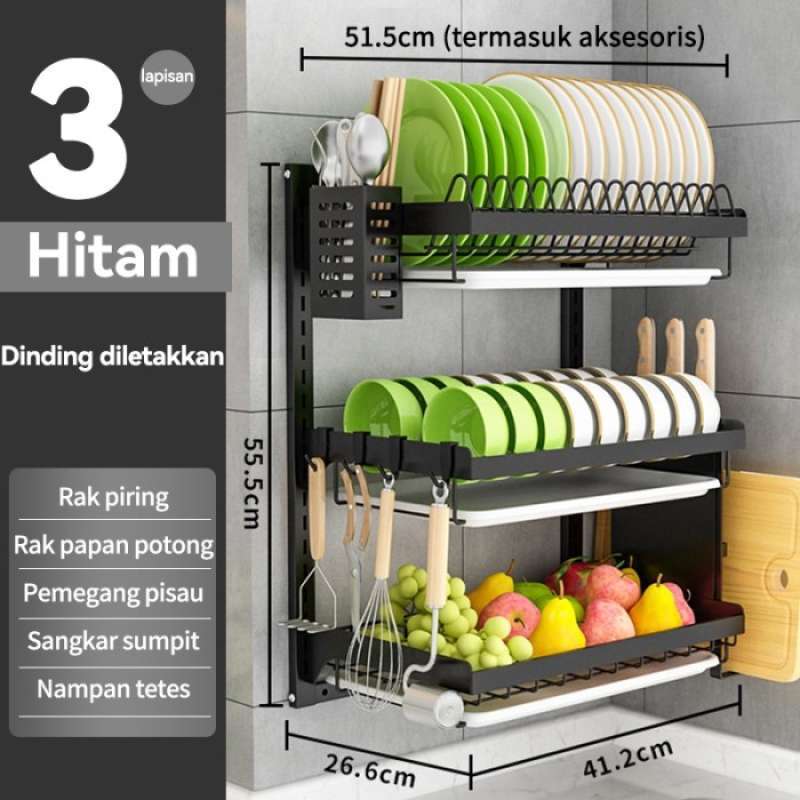 Jual Rak Piring Gantung Dapur Tempel Dinding Besi Anti Karat ...