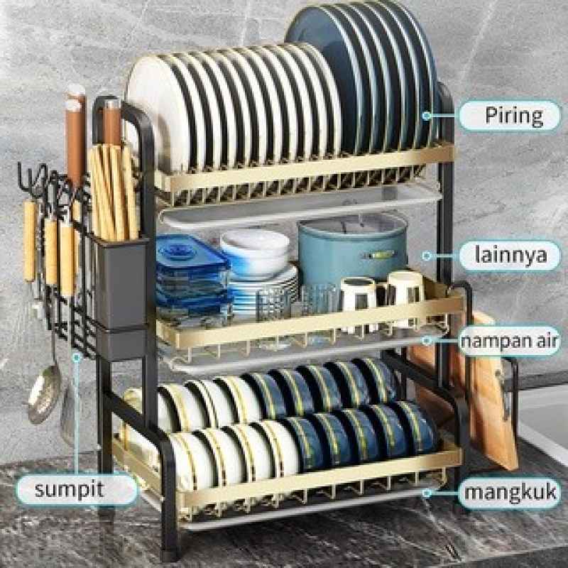 Jual Piring Stainless Anti Karat Rak Dapur Meja Dish Drainerrak ...