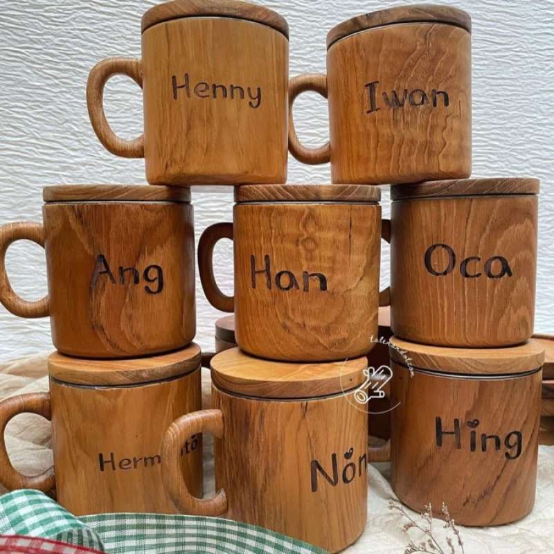 Jual Cetak Custom Nama Dan Foto Mug Kayu Jati Lapis Setenlis Di Seller ...