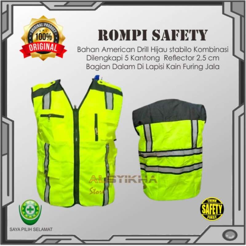 Jual Rompi Safety Rompi Proyek Rompi Kerja Bahan Drill 4 Kantong Hijau ...
