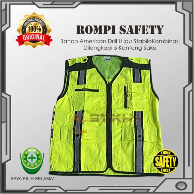 Jual Rompi Safety Rompi Proyek Rompi Kerja Bahan Drill 4 Kantong Hijau ...