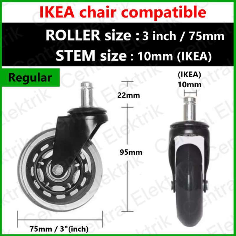Jual Roda Kursi Rollerblade - Ikea Compatible - Pu - 10mm 3 (75mm ...