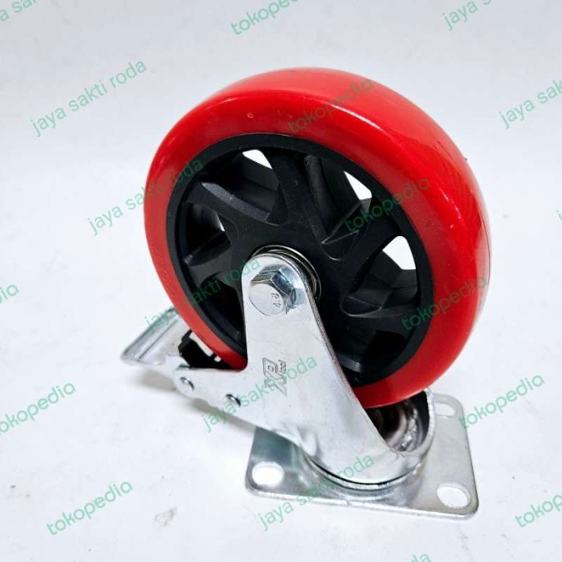 Jual Roda Pu Merah 5 Inch Putar+rem Medium Duty Xptool Di Seller ...
