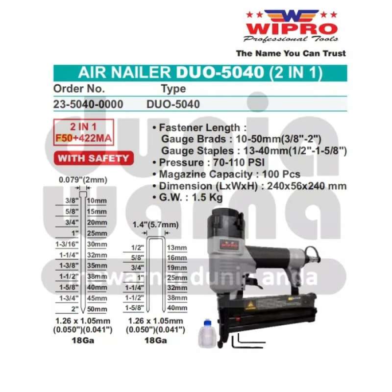 Jual Wipro Duo 5040 Air Nailer 2 In 1 Alat Paku & Staples Tembak Kompresor Di Seller Aghanim ...
