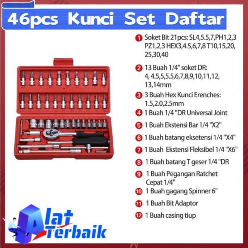 Jual Set Motor Kunci Shock 46 Pcs Full Set (1/4) Pas Ring L Kunci Ring ...