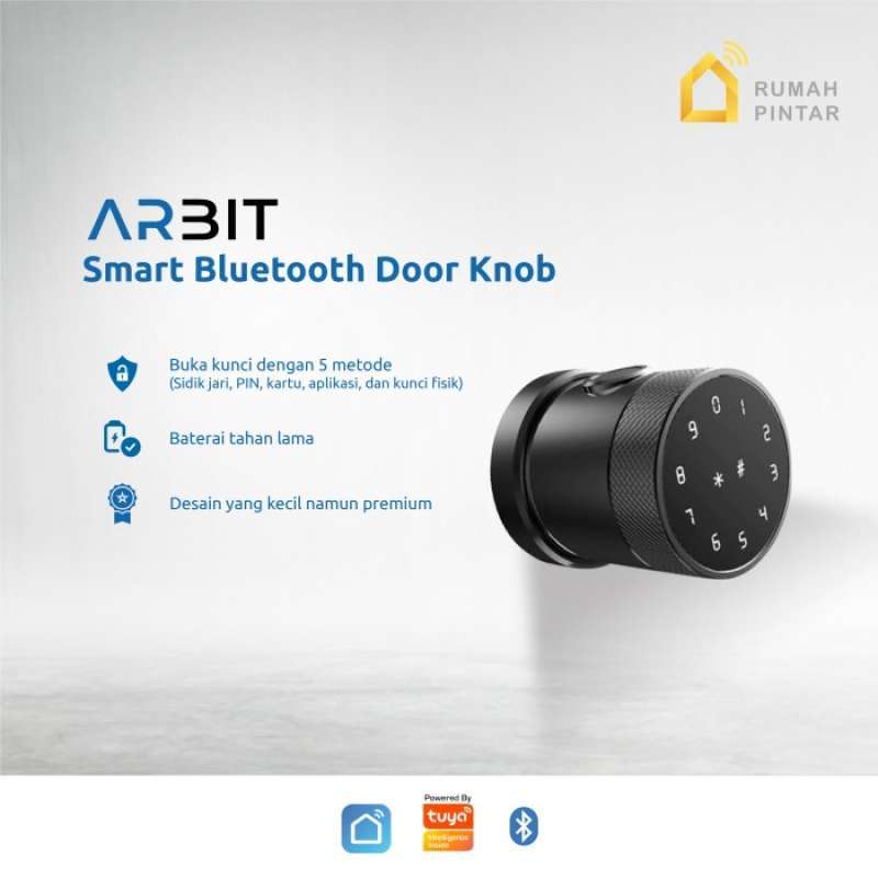 Jual Arbit Smart Home Bluetooth Door Knob Lock Fingerprint Tuya - Black ...