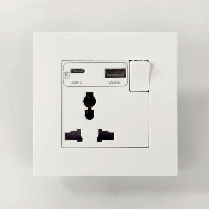 Jual Sran Stop Kontak Dinding Uk 2 Port Usb Type-c Socket With Switch ...